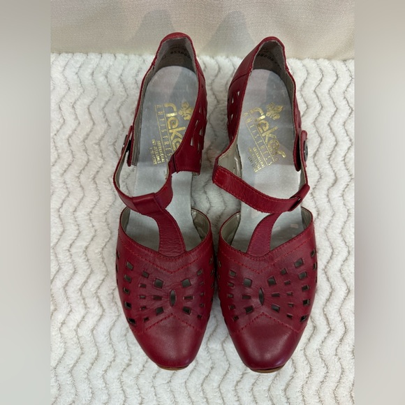 Rieker | Shoes | Rieker Antistress Red Leather Mary Jane Low Heel Snap ...